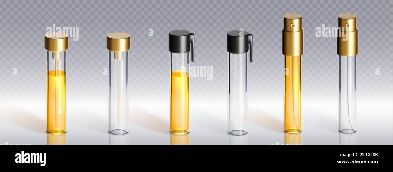 Perfume tester vials set isolated on transparent background. Vector ...