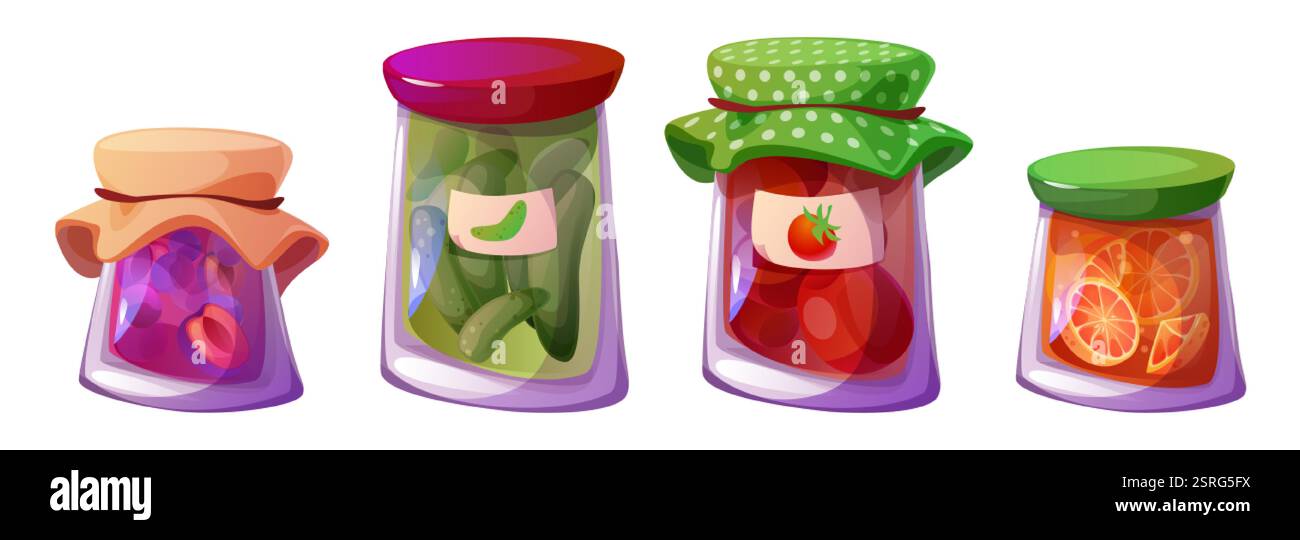 Preserve jars set isolated on white background. Vector cartoon ...
