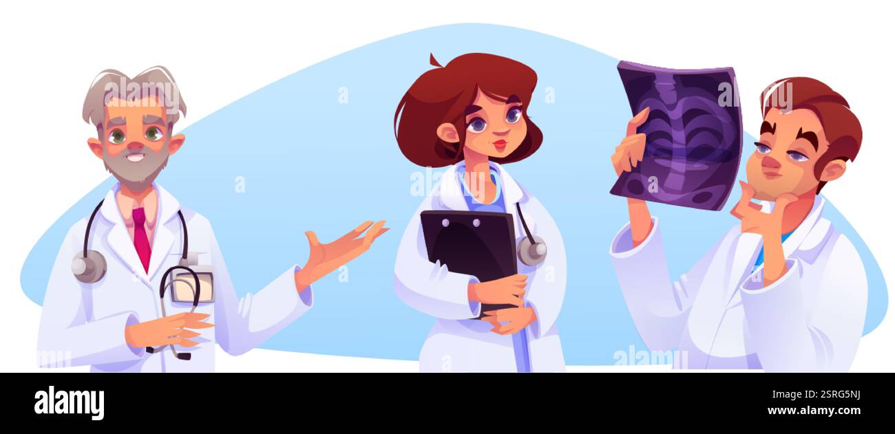 Medical staff cartoon characters - experienced doctor with stethoscope ...