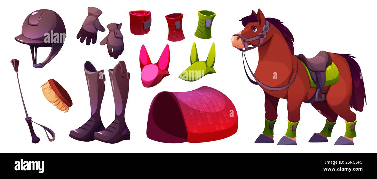 Horse race equipment set isolated on white background. Vector cartoon ...