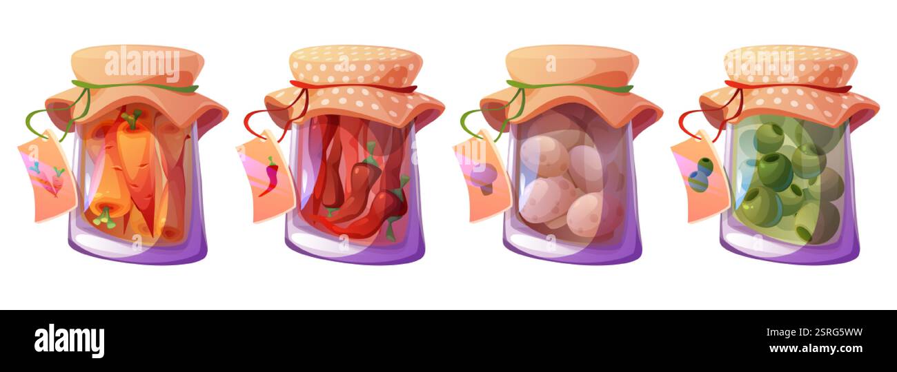 Preserve jars set isolated on white background. Vector cartoon ...