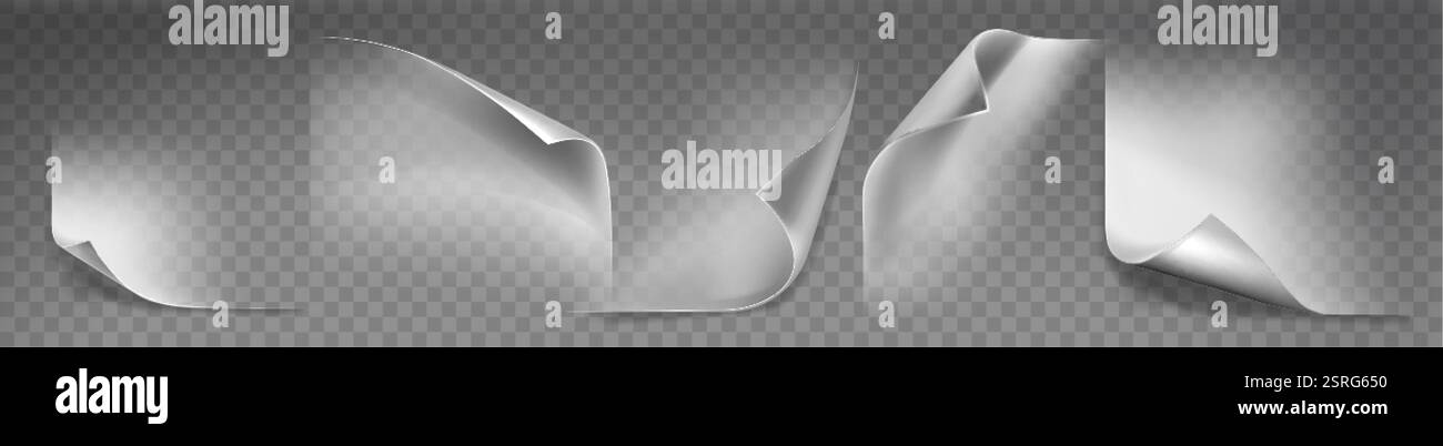 Paper corner fold set on transparent backdrop - curled white sheet ...