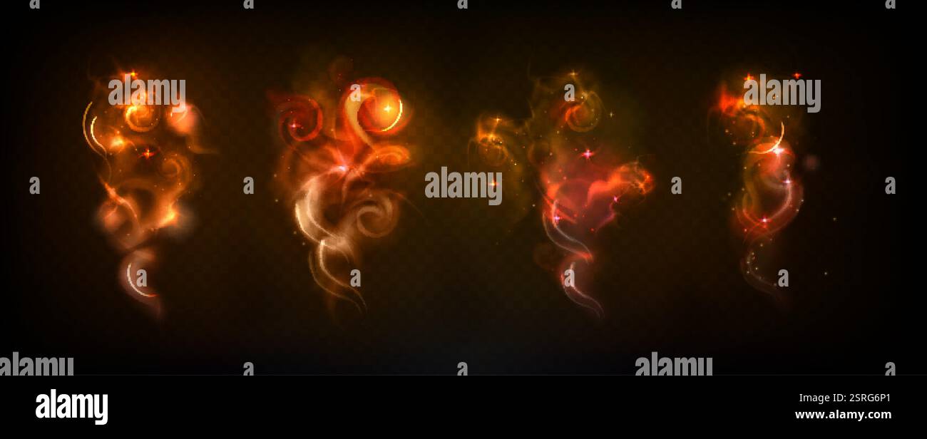 Magic wand spell effects set - glowing orange swirls, mystical ...