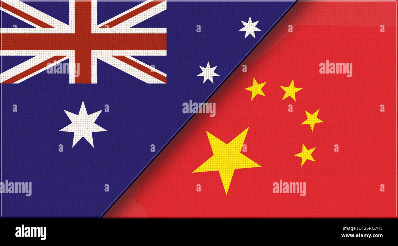 Flaggen von Australien und China. Zwei Flaggen zusammen australische ...