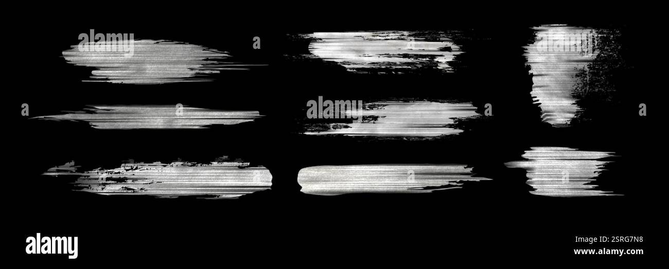 Silver foil brush strokes collection with metallic shine effect on ...