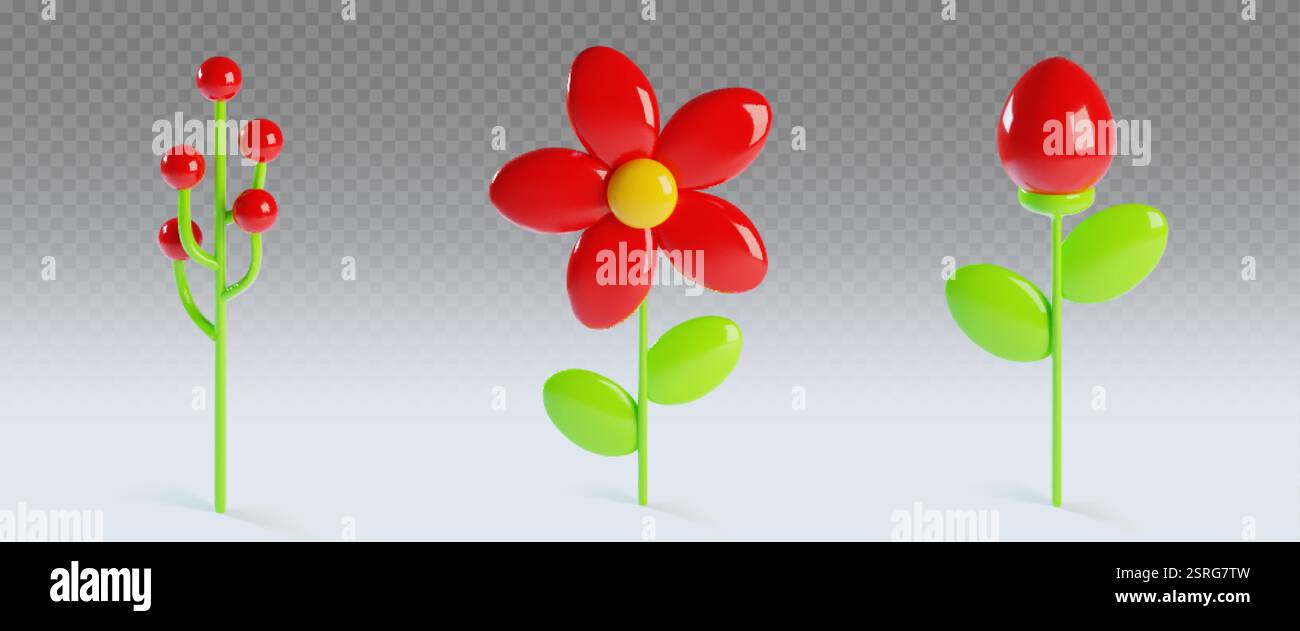 3D spring clay red flower collection - spherical branch, blossom with ...