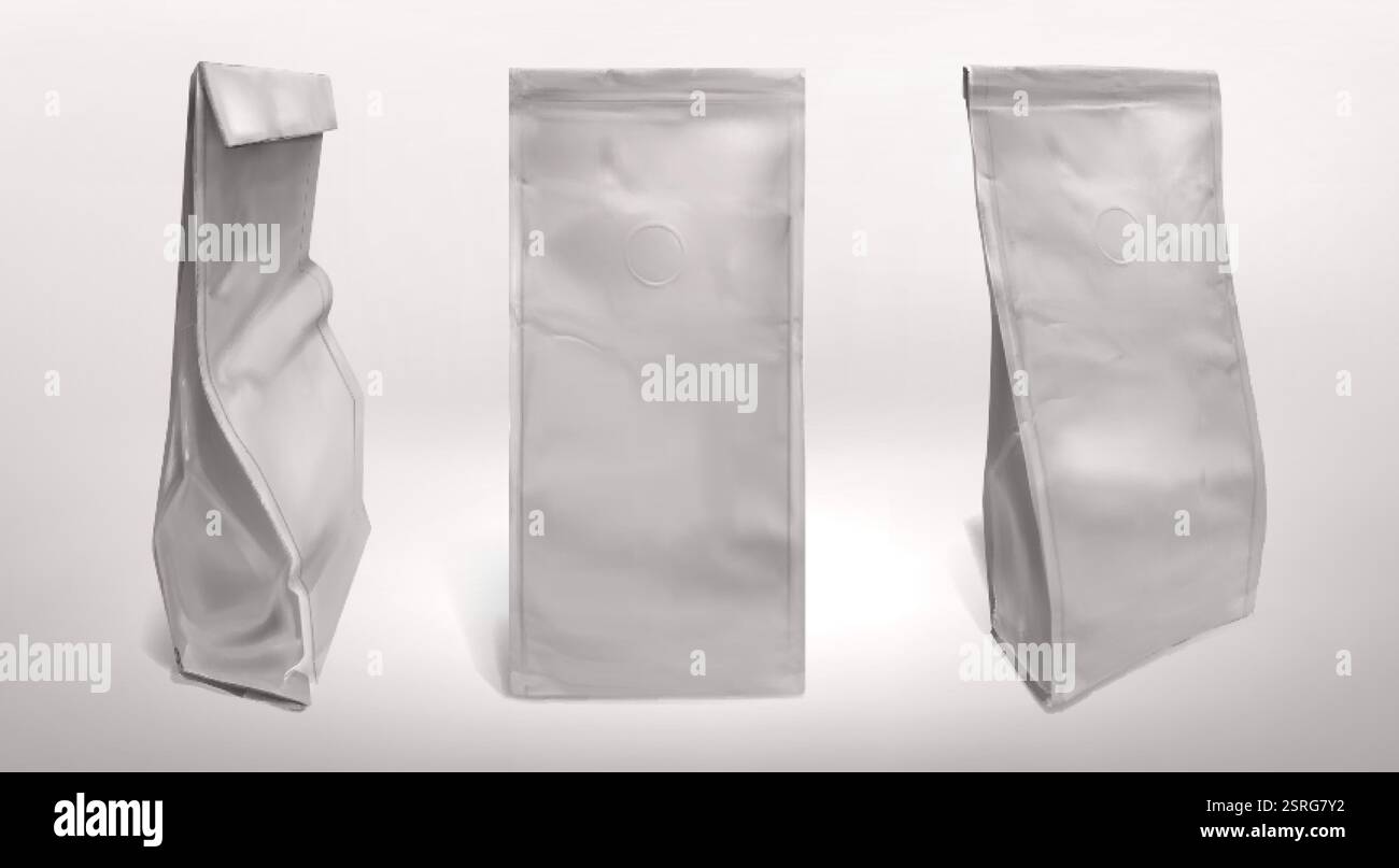 Coffee paper bag mockup set - vertical packaging template in white ...