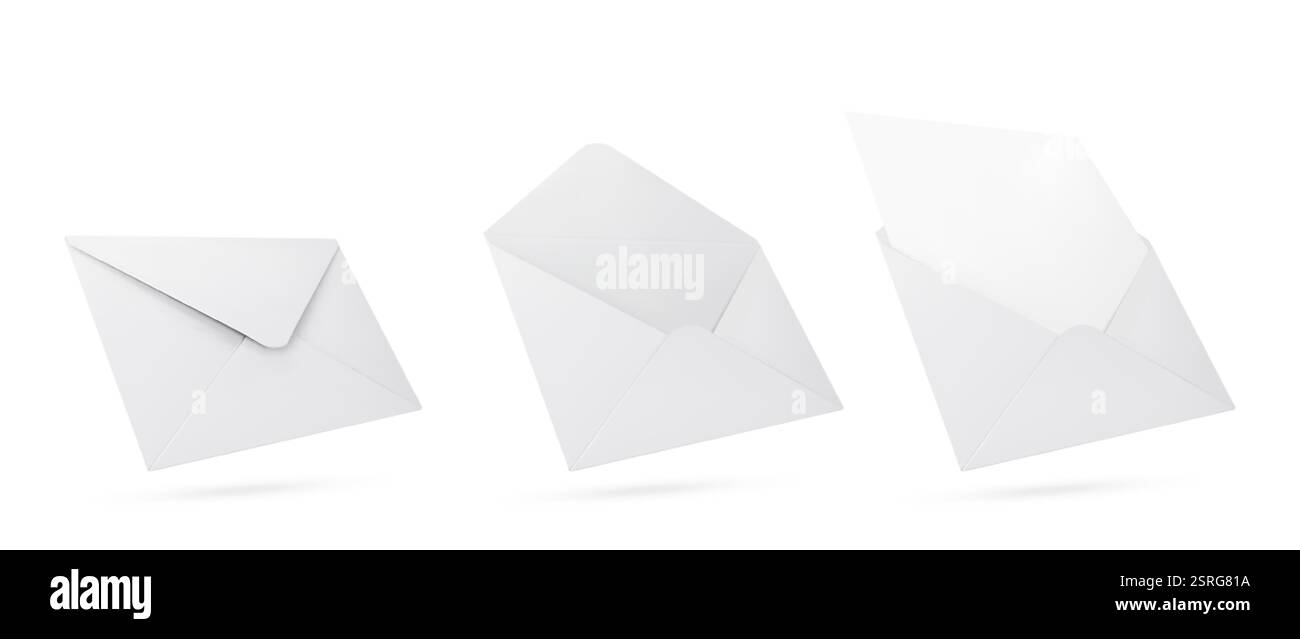 Realistic white paper envelope floating in different positions - closed ...