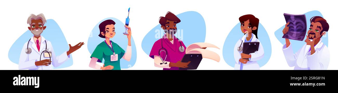 Cartoon medical staff set with diverse healthcare characters - senior ...