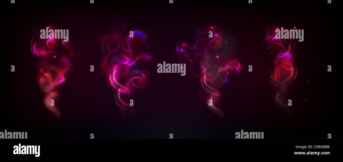 Magic wand sparkle effects set with glowing swirls, shimmering pink ...