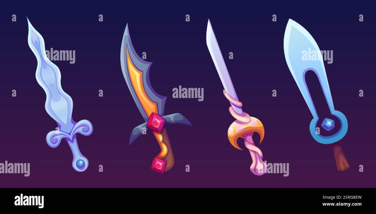 Magic sword collection with ornate gemstone decorations. Fantasy weapon ...
