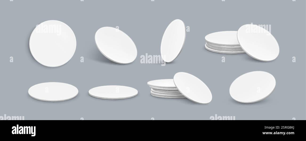 Drink coaster mockup set of blank round white objects from different ...