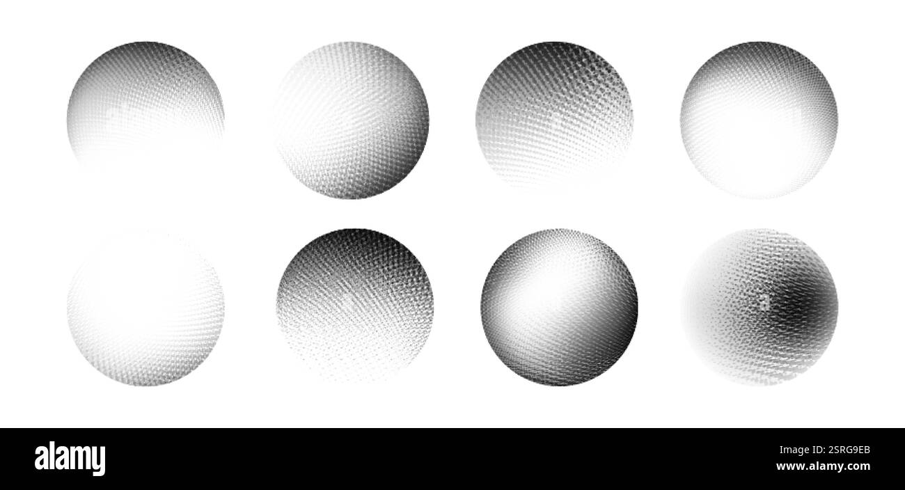 Monochrome grain textured dot spheres with halftone patterns ...