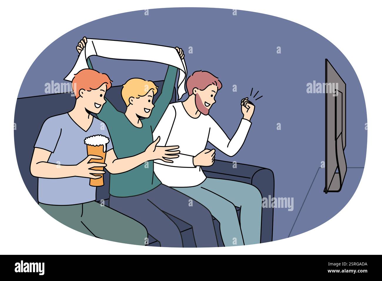 Smiling guys watching football on TV Smiling guys watching football on ...