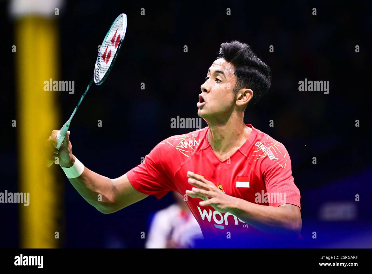 QINGDAO, CHINA - FEBRUARY 16, 2025 - Chinese player Hu Zhe An VS FARHAN Alwi of Indonesia during ...