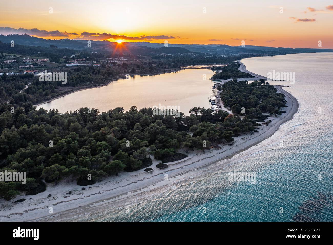 Aerial view of Glarokavos beach in Kassandra peninsula. Chalkidiki ...