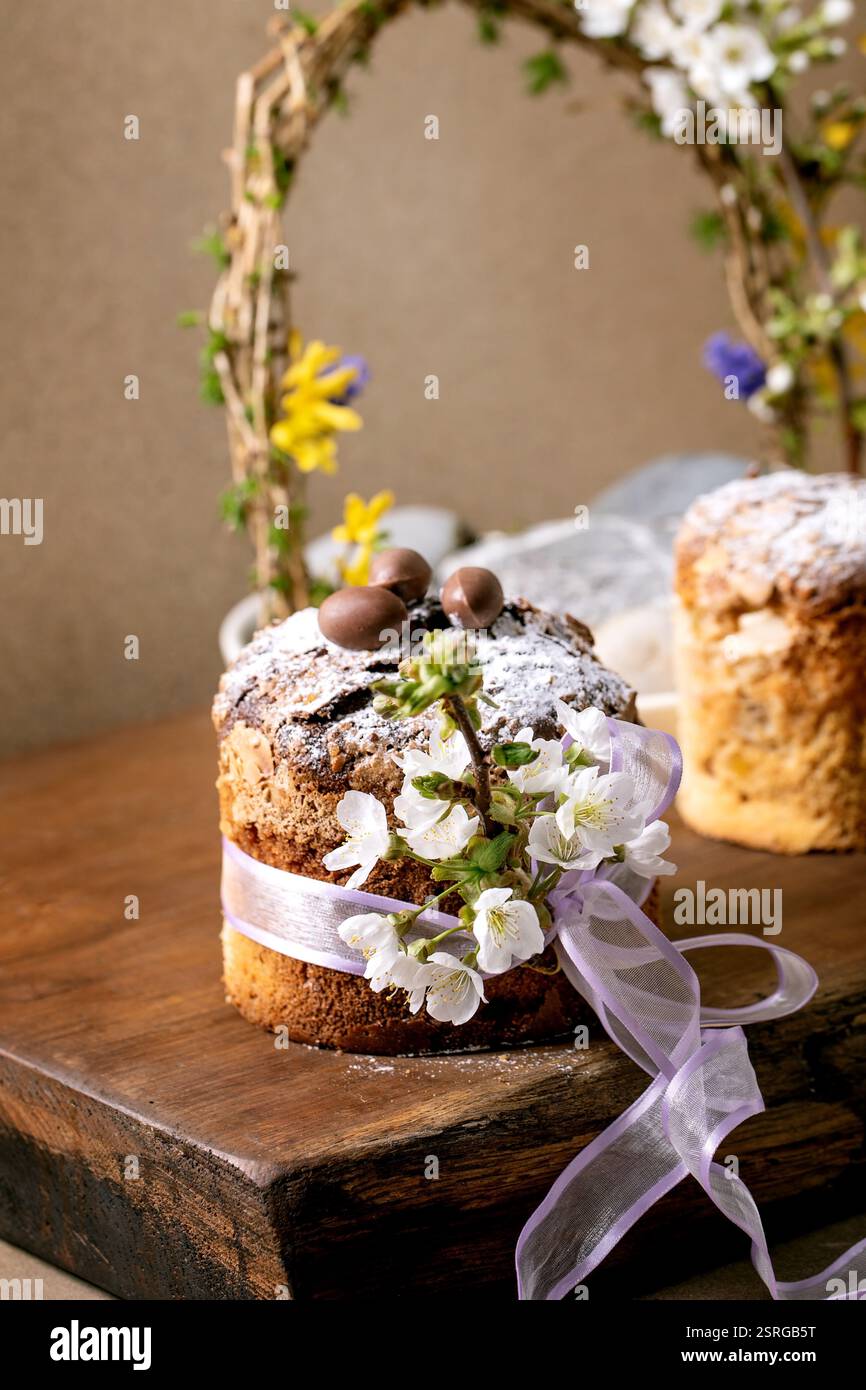 Homemade Italian traditional Easter panettone cake, decorated by ...