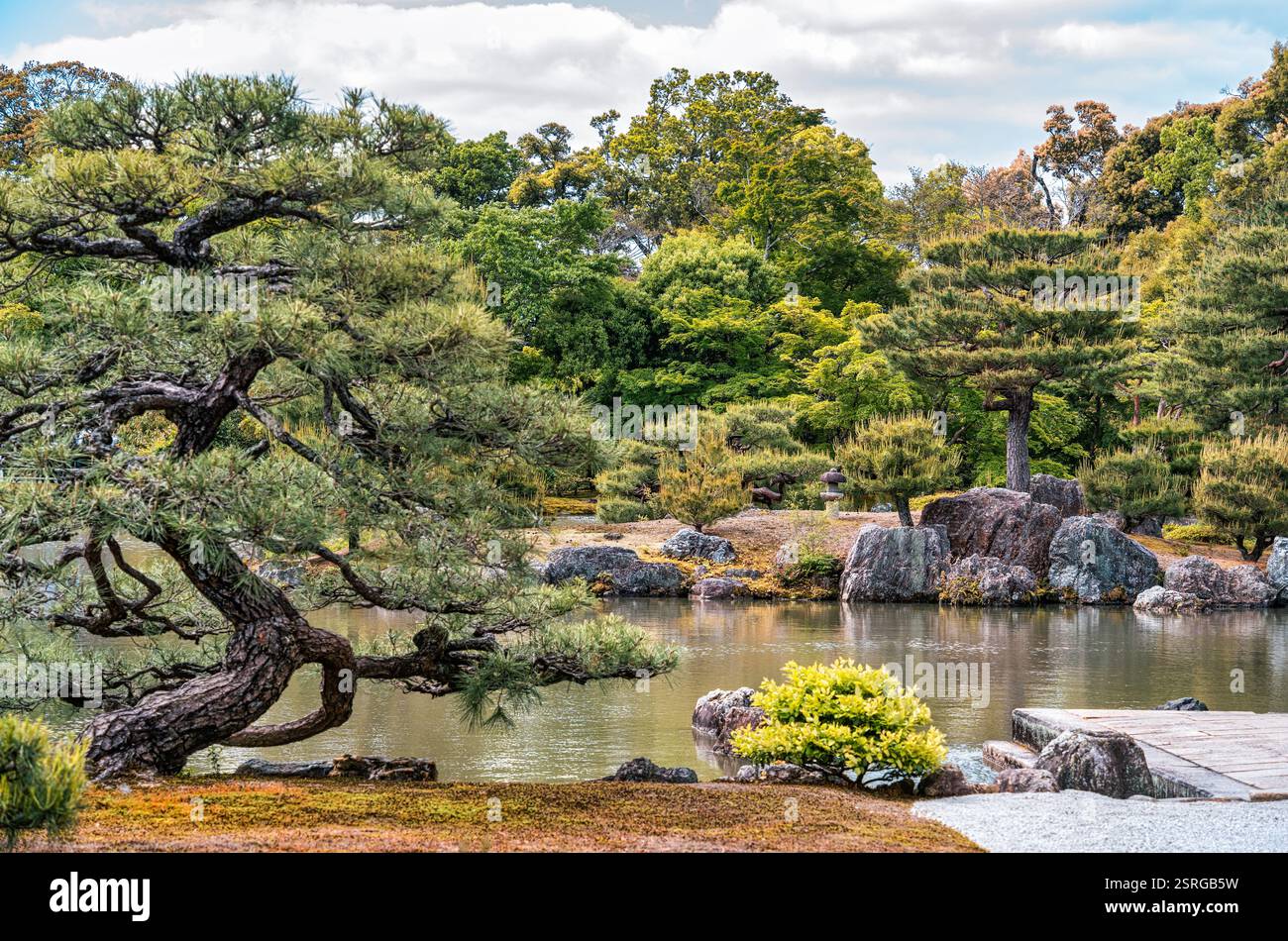 Beautiful scenic Japanese garden with a large pond on the grounds of ...