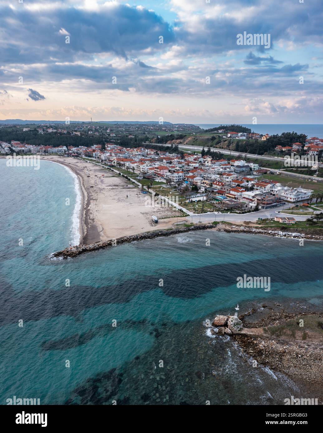 Aerial view at Nea Potidea canal, which connects Toroneos Bay with the ...