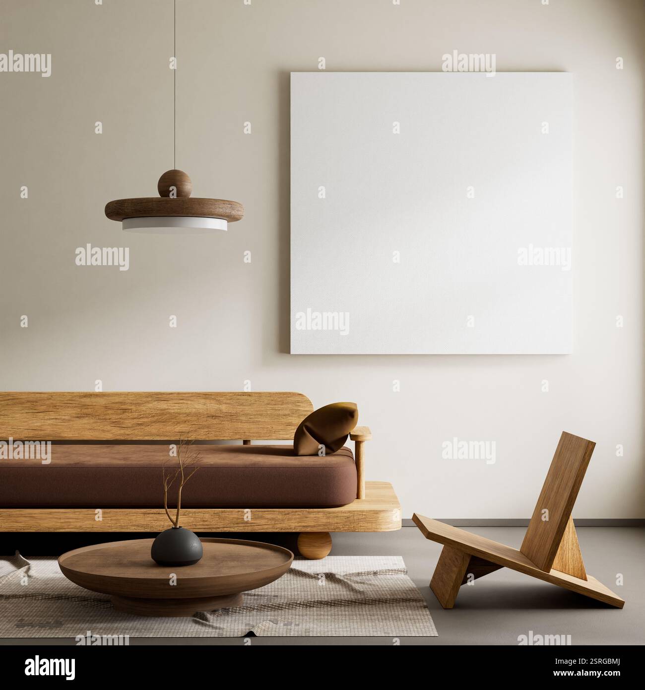 living room interior mock up with modern furnitures. Poster frame mock ...