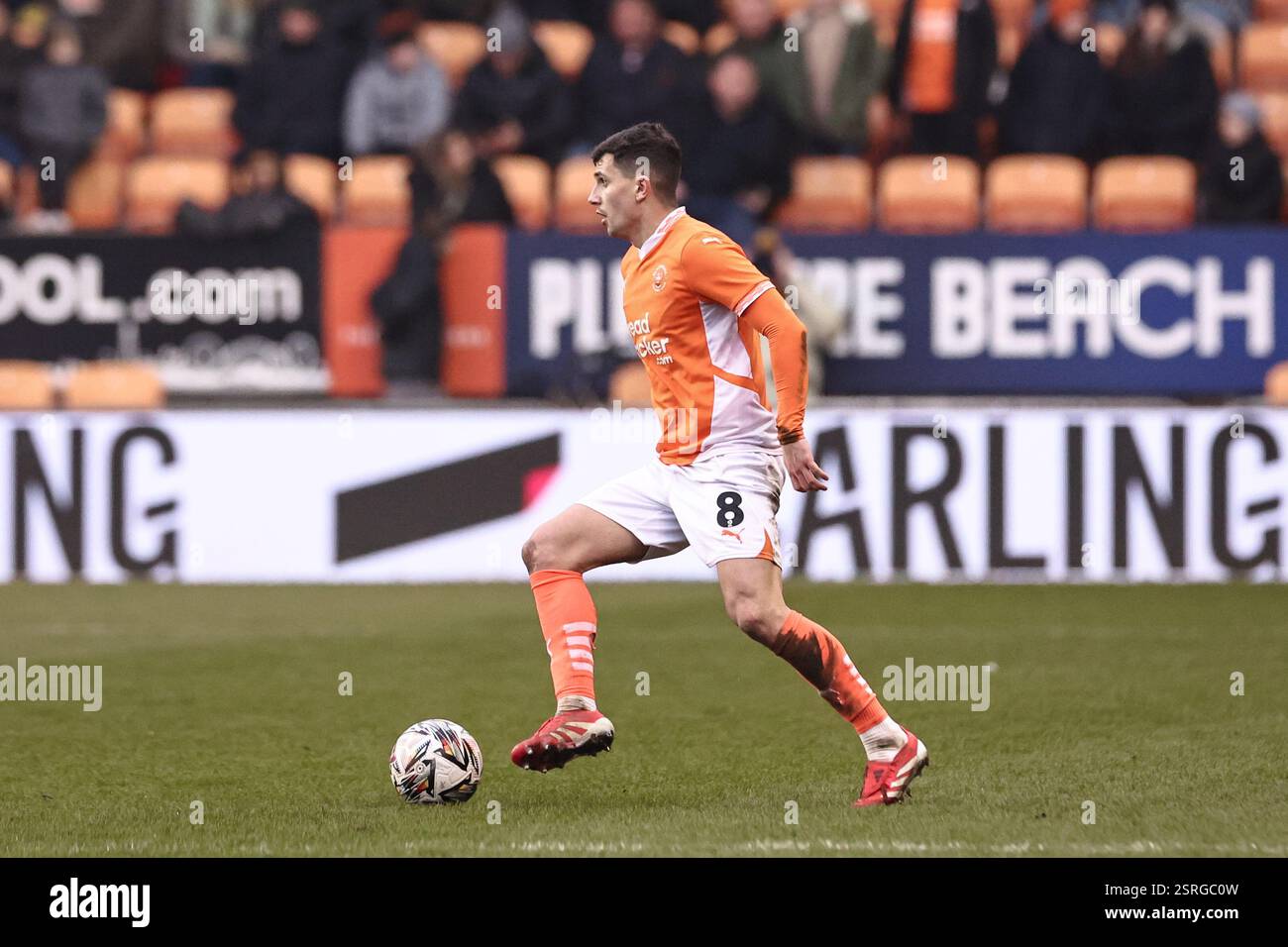 Blackpool, UK. 15th Feb, 2025. Albie Morgan of Blackpool with the ball ...