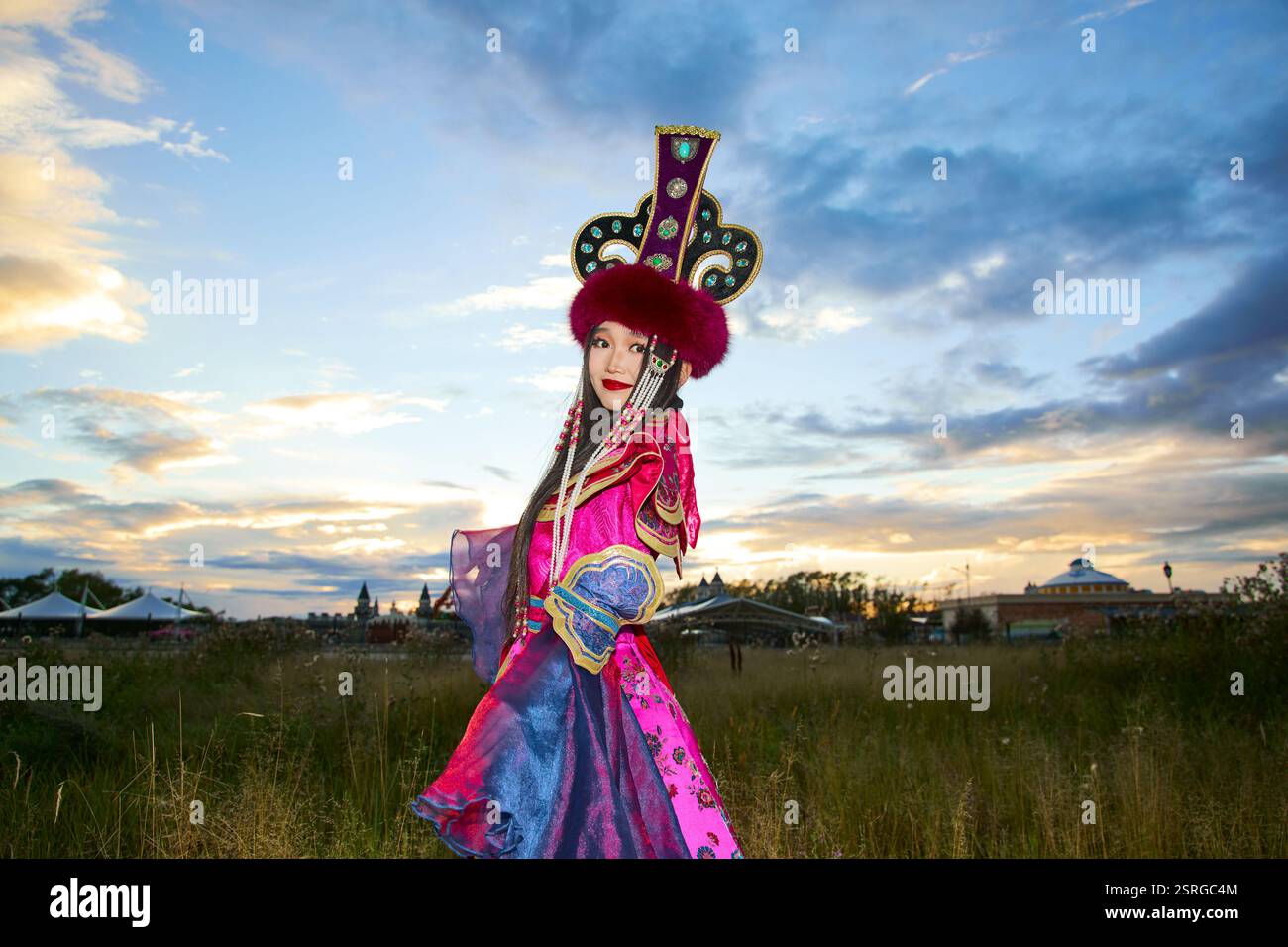 Mongolian girl wearing traditional costume of the Dalhan tribe Stock ...