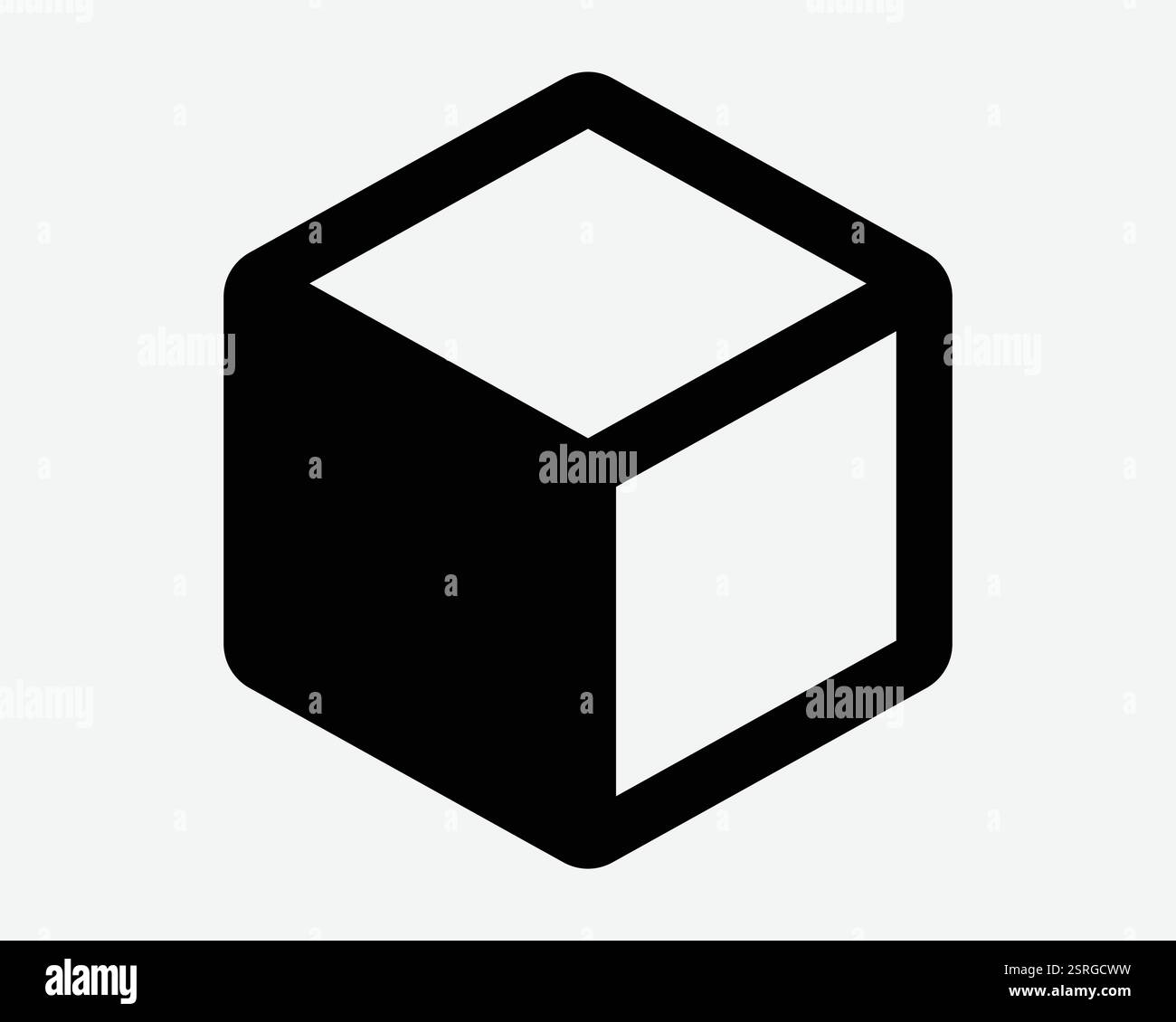 3D Cube Bow One Side Shade Shadow Square Shape Outline Line Geometry Icon Black White Symbol ...