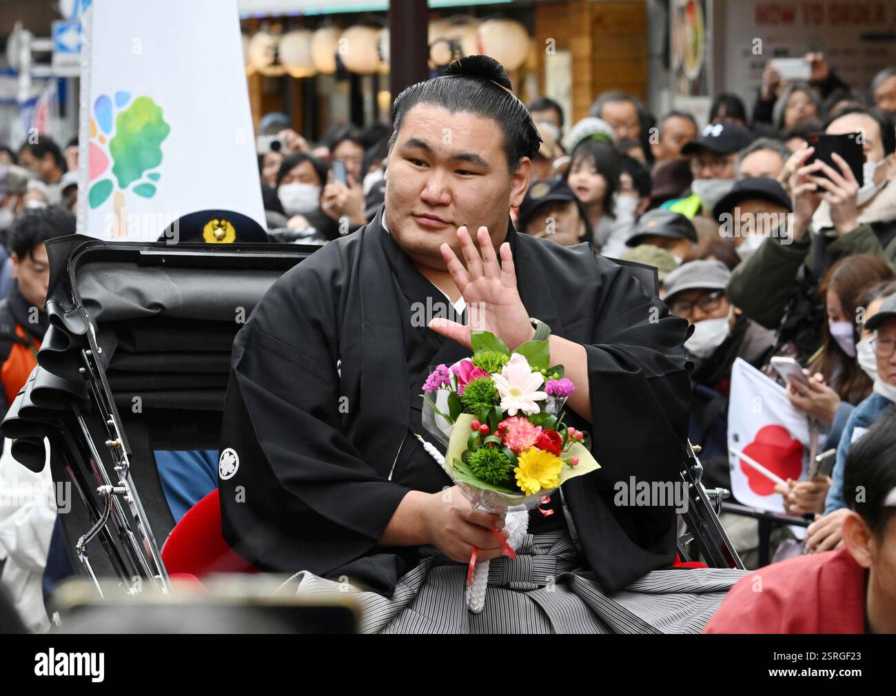 Mongolian Sumo wrestler Hoshoryu Tomokatsu takes part in the promotion ...