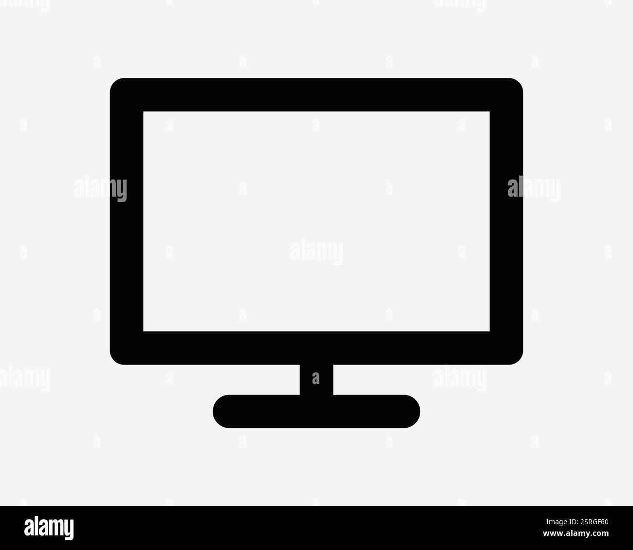 PC Monitor Computer Flat Screen Flatscreen LED LCD Display View Outline Shape Icon Black White ...