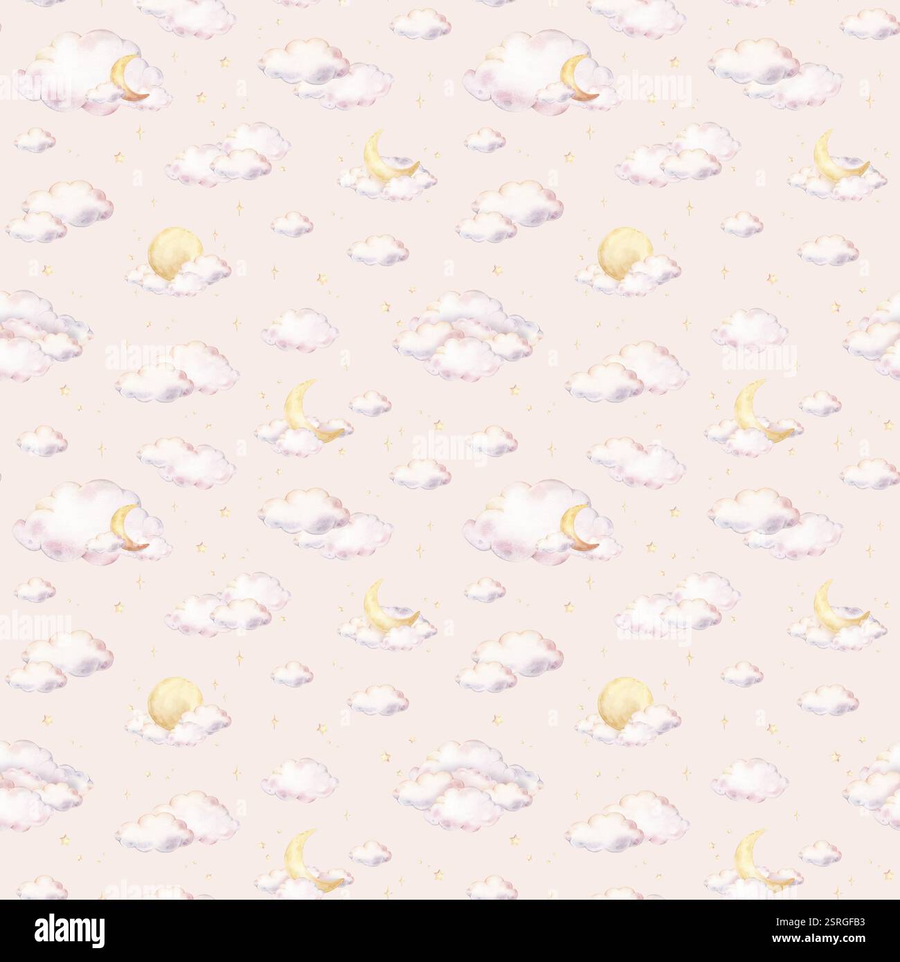 Seamless watercolor pattern with rainbow colors pastel clouds and ...