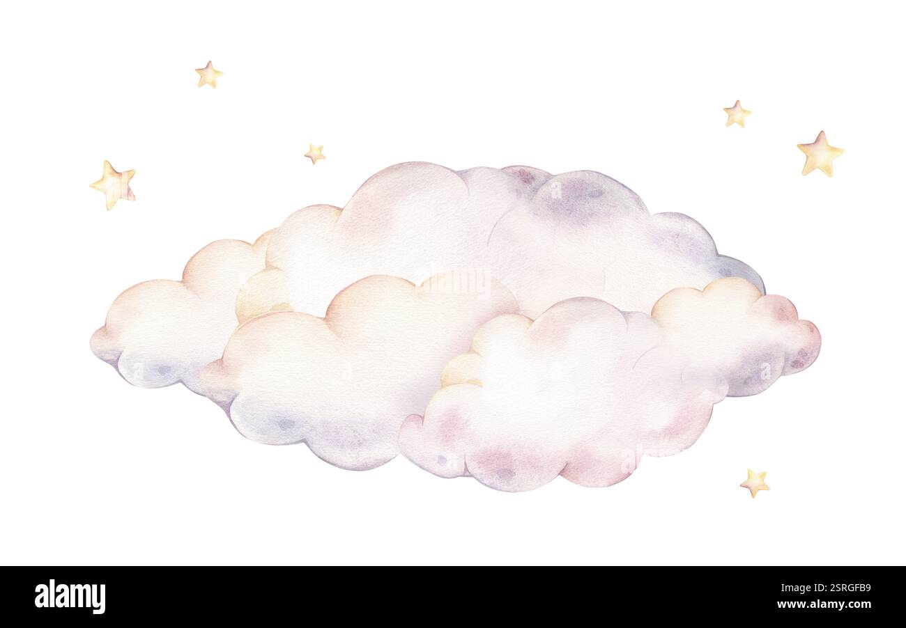 Hand drawn watercolor illustration of the stars and clouds for Baby ...