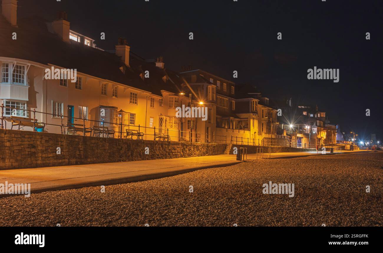 A nighttime view along Marine parade below Langmoor and Lister Gardens ...