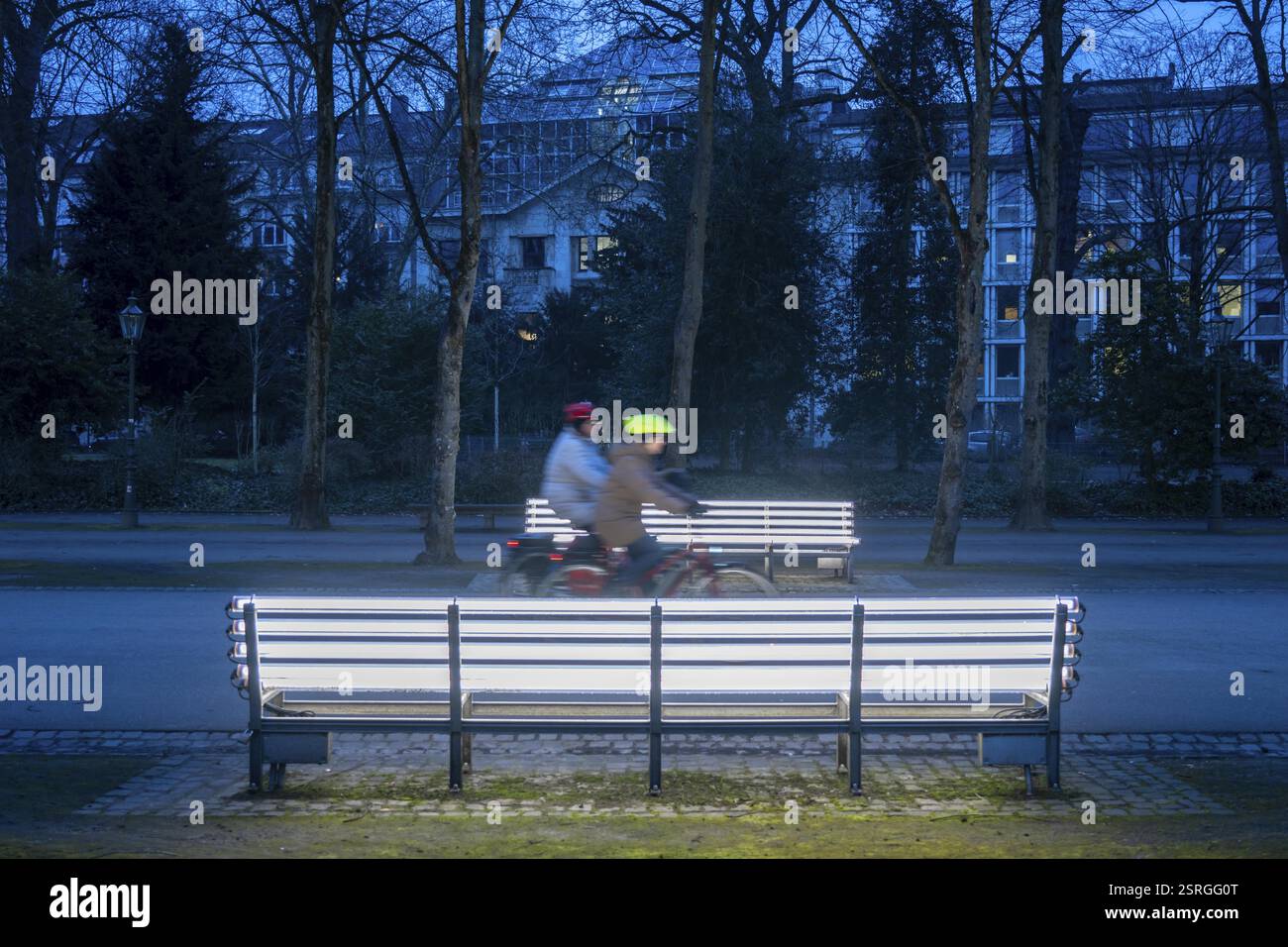 The light benches by artist Stefan Sous in the Hofgarten, entitled UV-A ...