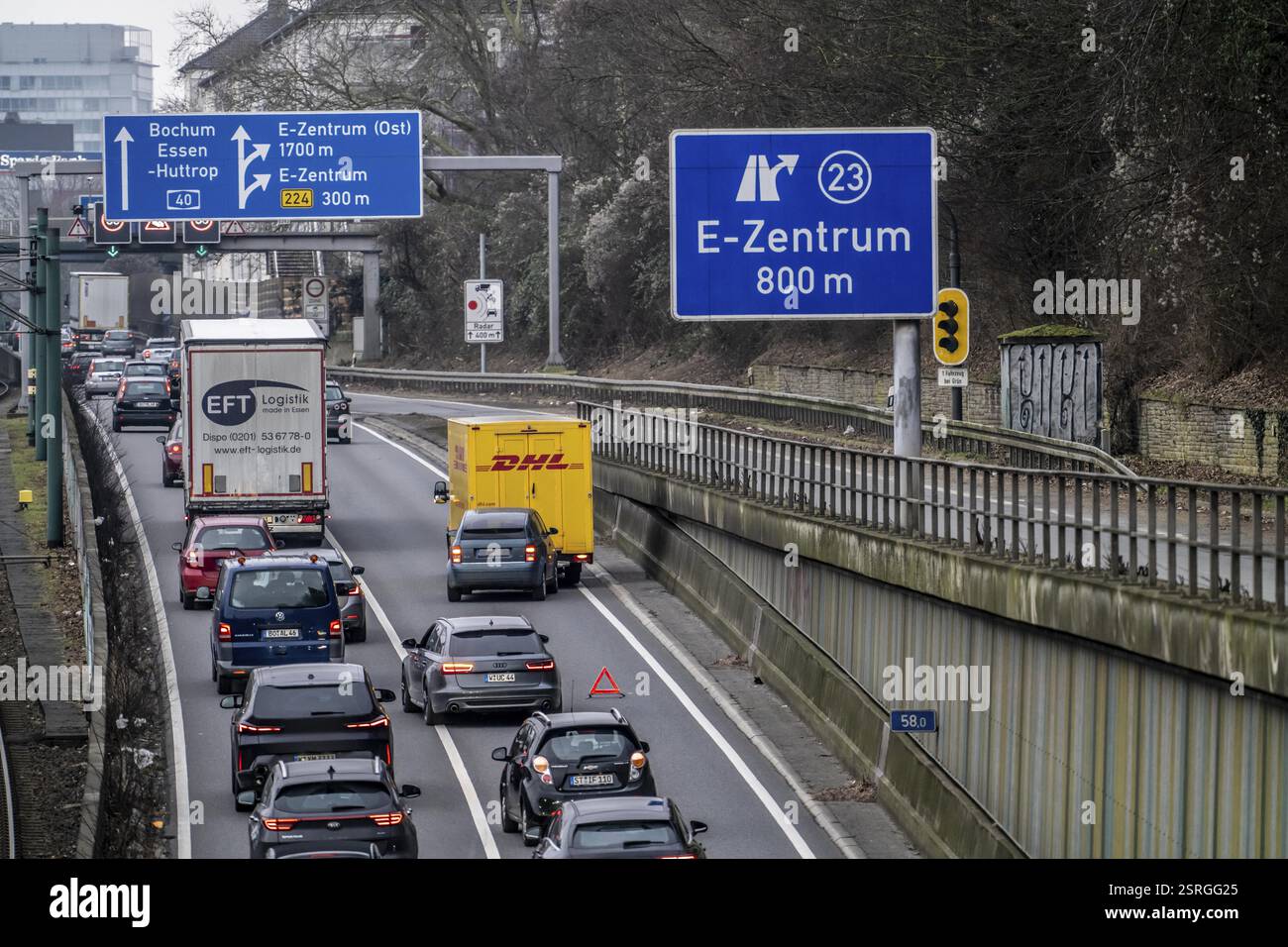 Traffic jam on the A40 motorway due to a rear-end collision in the ...