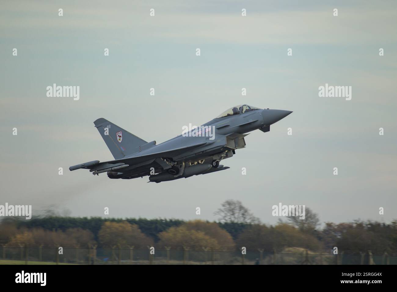Eurofighter Typhoon aircraft in RAF Royal air force colours taking off ...