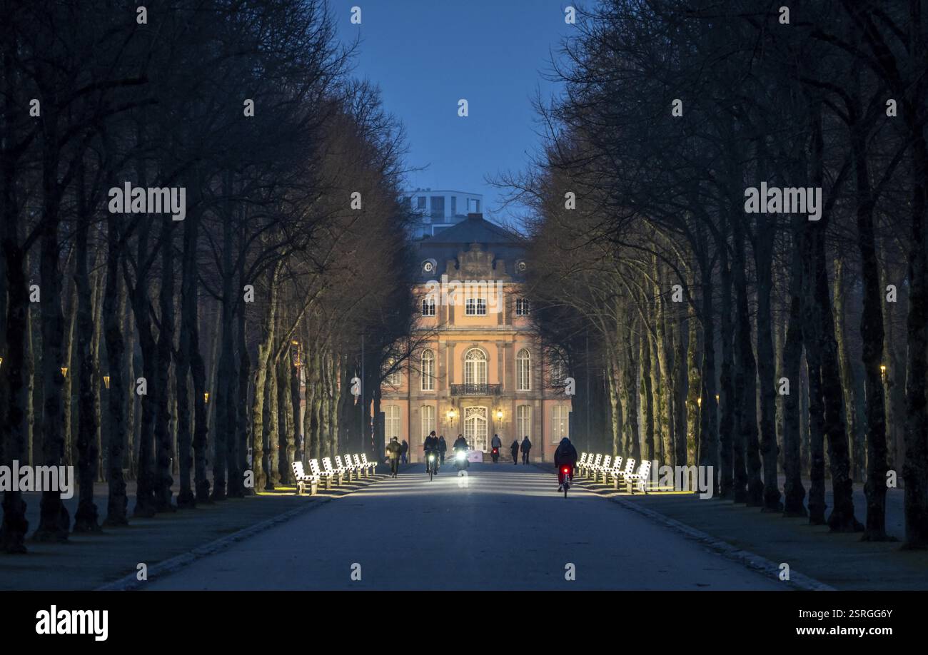 The light benches by artist Stefan Sous in the Hofgarten, entitled UV-A ...