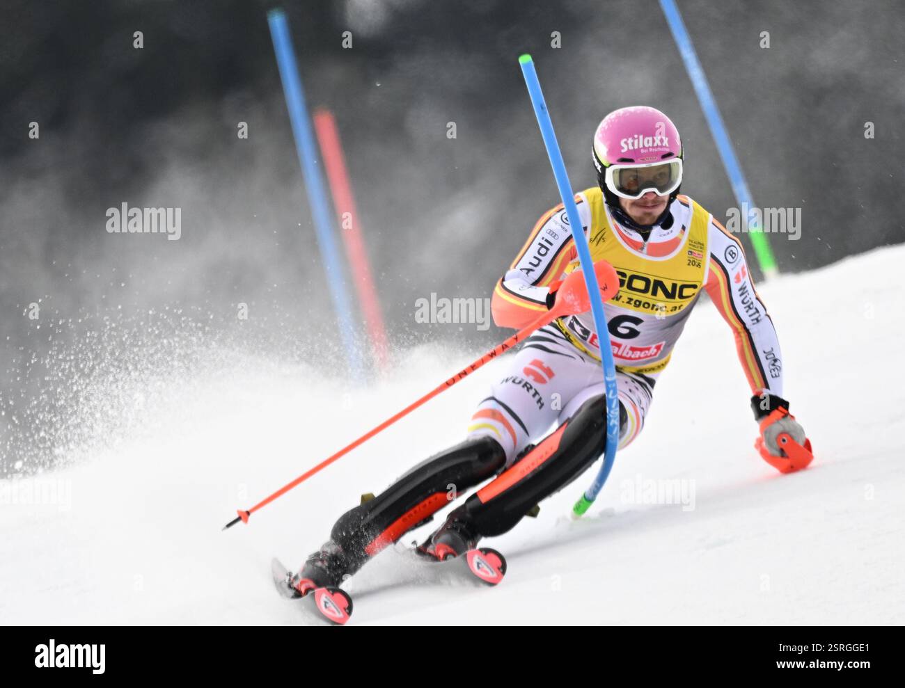 Linus Strasser of Germany competes in his first run of Men's Slalom ...