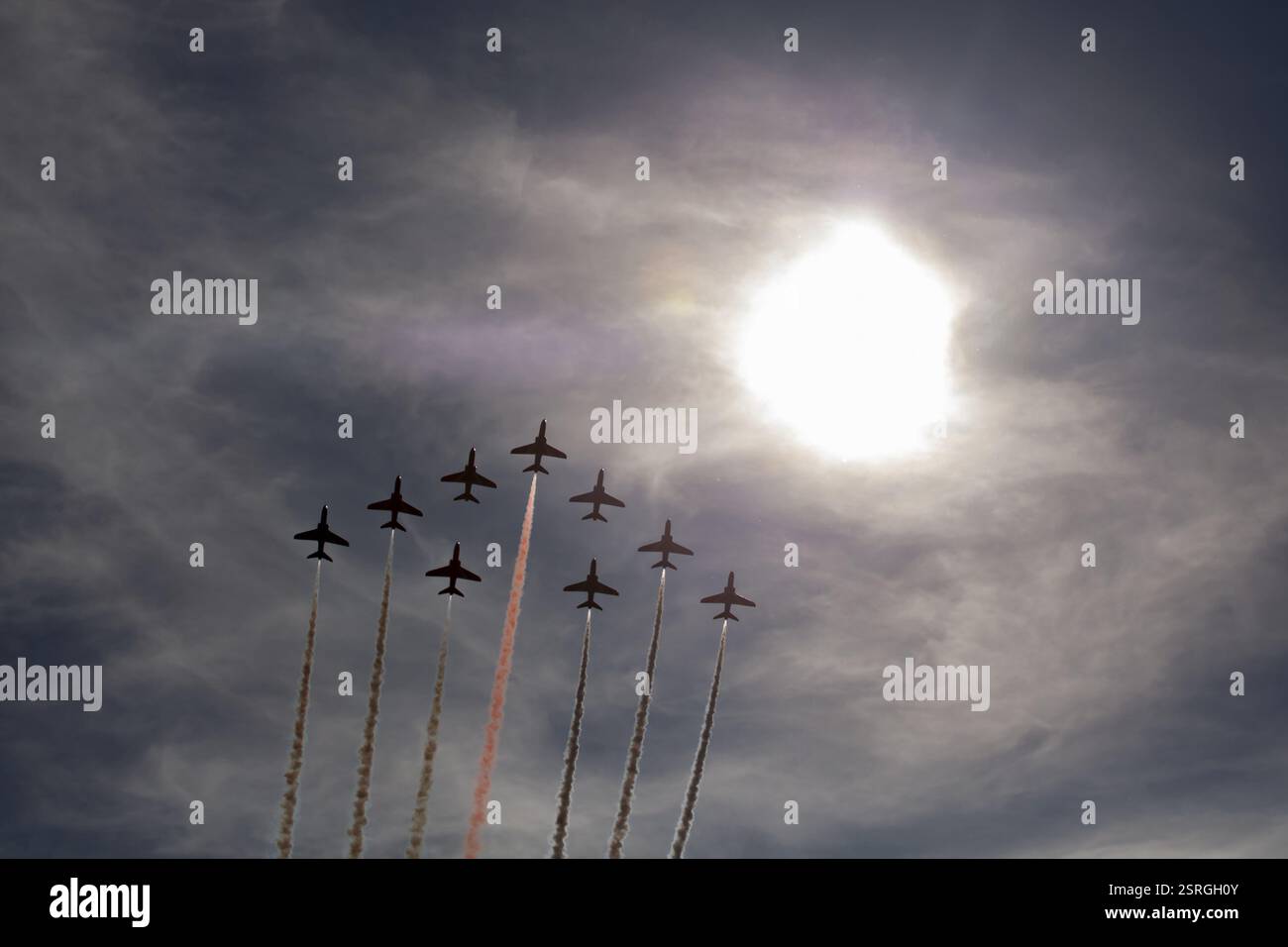 BAE Systems Hawk nine aircraft of the RAF Royal air force Red Arrows ...