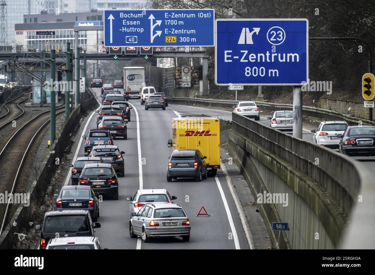 Traffic jam on the A40 motorway due to a rear-end collision in the ...