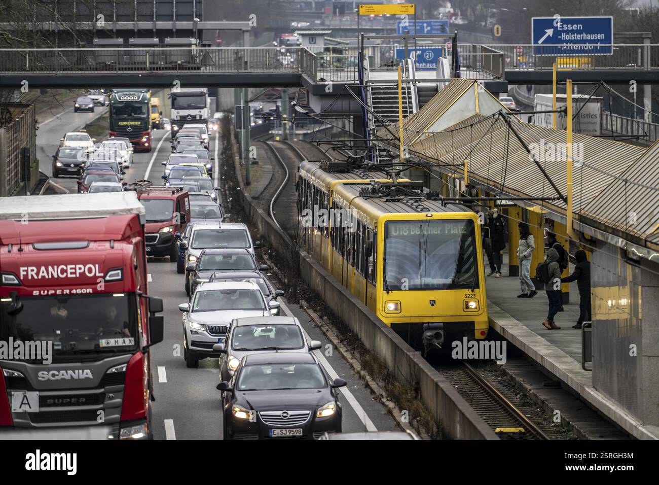 Traffic jam on the A40 motorway, in both directions, underground U18 in ...