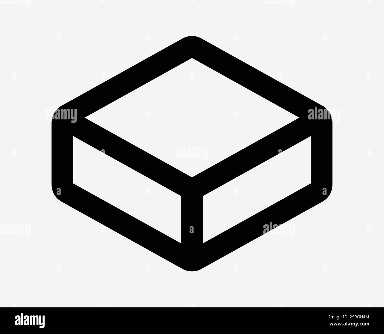 Flat Box Rectangular 3D Square Cube Outline Line Shape Geometry Black ...