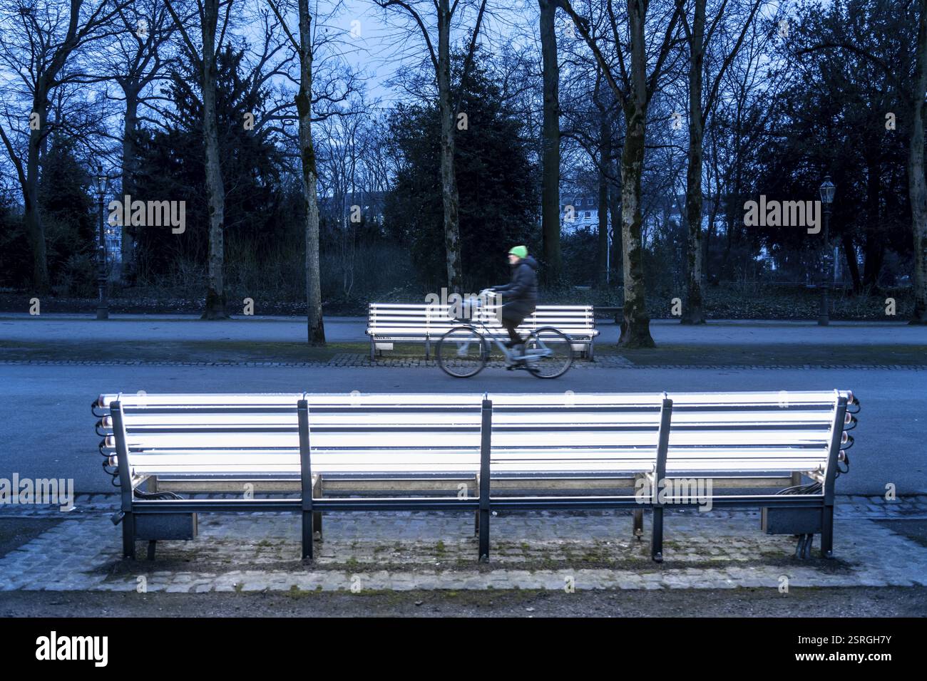 The light benches by artist Stefan Sous in the Hofgarten, entitled UV-A ...