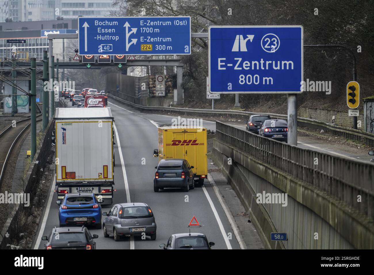 Traffic jam on the A40 motorway due to a rear-end collision in the ...