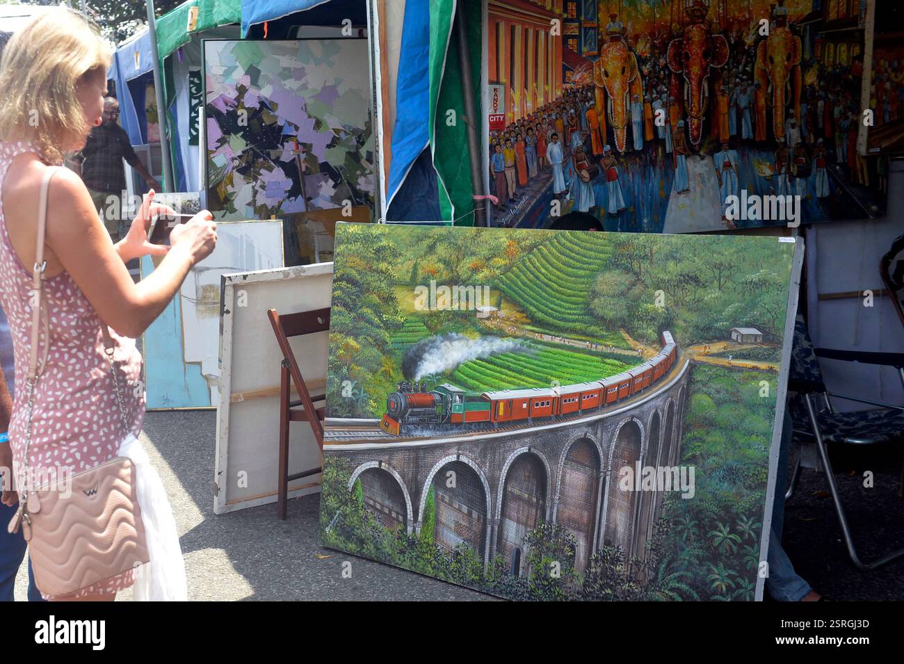 Colombo, Colombo. 16th Feb, 2025. A woman takes pictures of an artwork ...