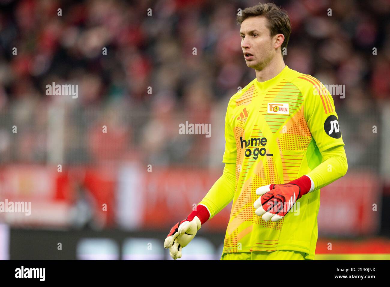 Berlin, Germany. 15th Feb, 2025. Goalkeeper Frederik Ronnow (1) of Union Berlin seen during the ...