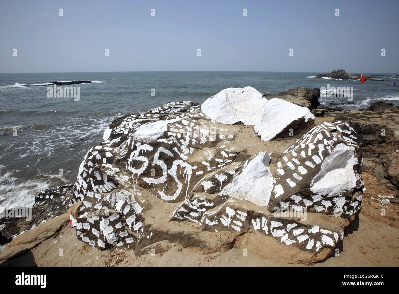 Graffiti on rocks at ozram beach, little vagator beach in Goa, India ...