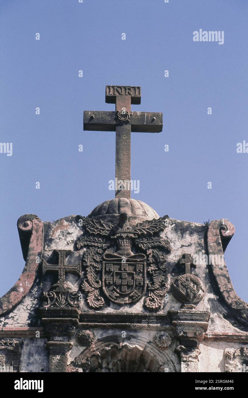 Carved facade of fort with cross, Nani Daman, India, Asia Stock Photo ...