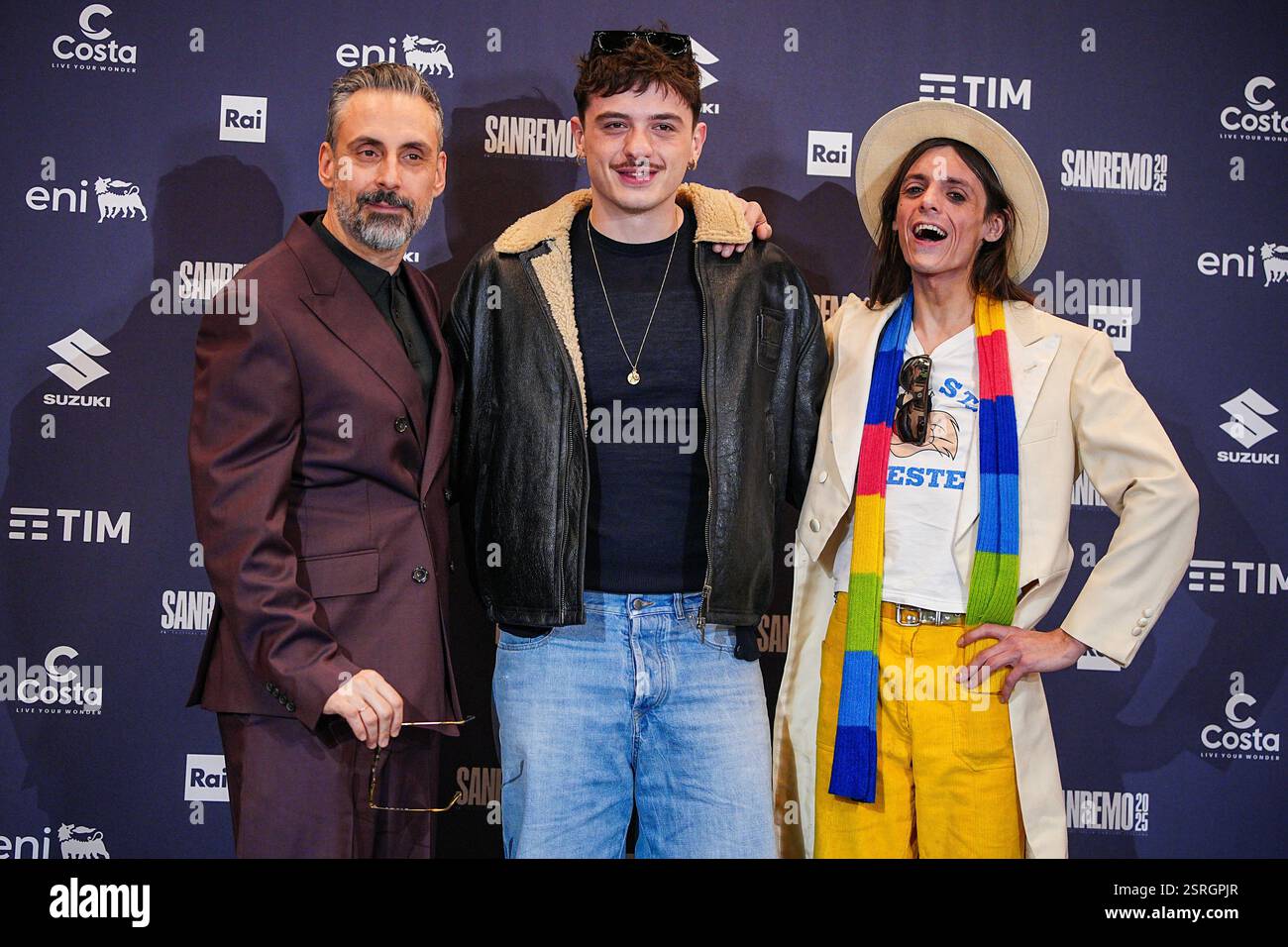 Brunori Sas, Olly and Lucio Corsi attends a photocall at 75th edition ...