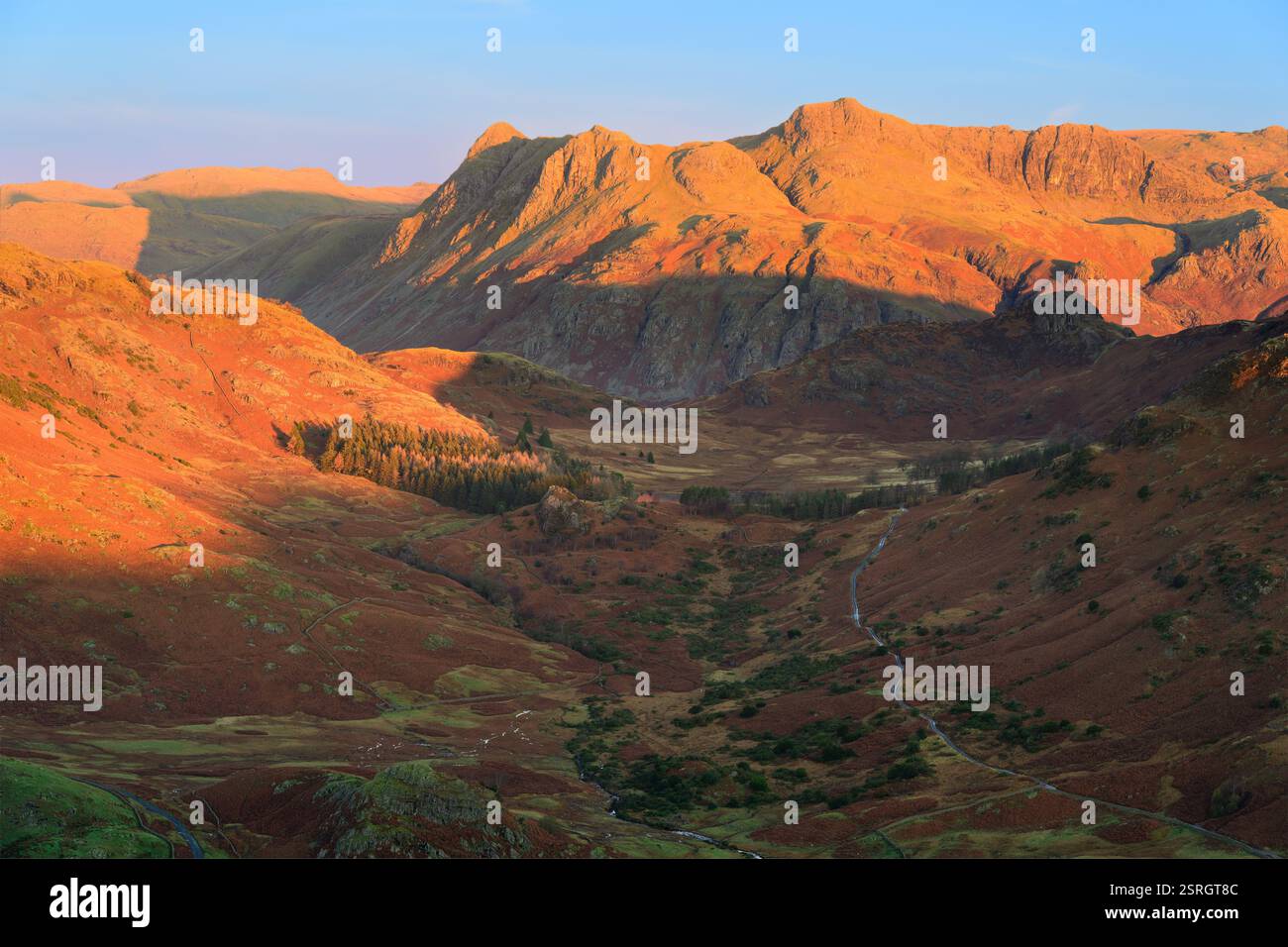 Grand view of The Langdale Pikes mountains with beautiful morning light ...