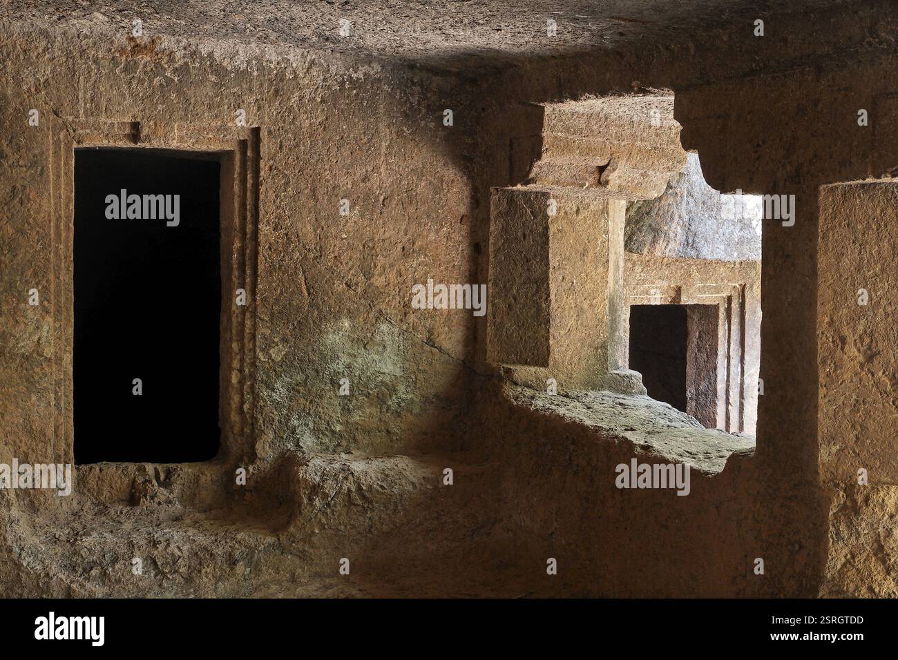 Interior of verandah rock cut cave number two in Panhale Kazi caves ...
